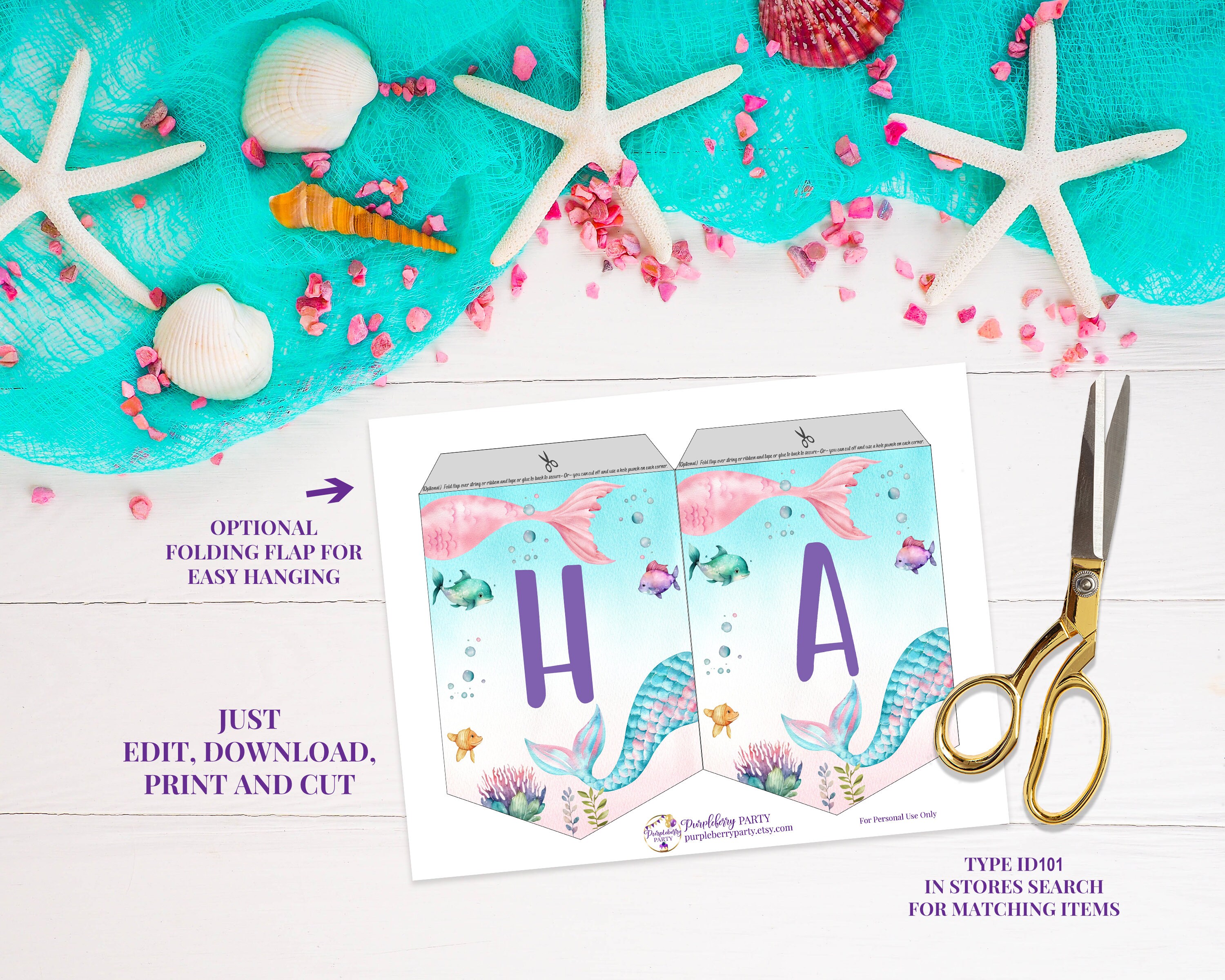 Editable Mermaid 1st Birthday Banner Customized Mermaid 5th Birthday ...