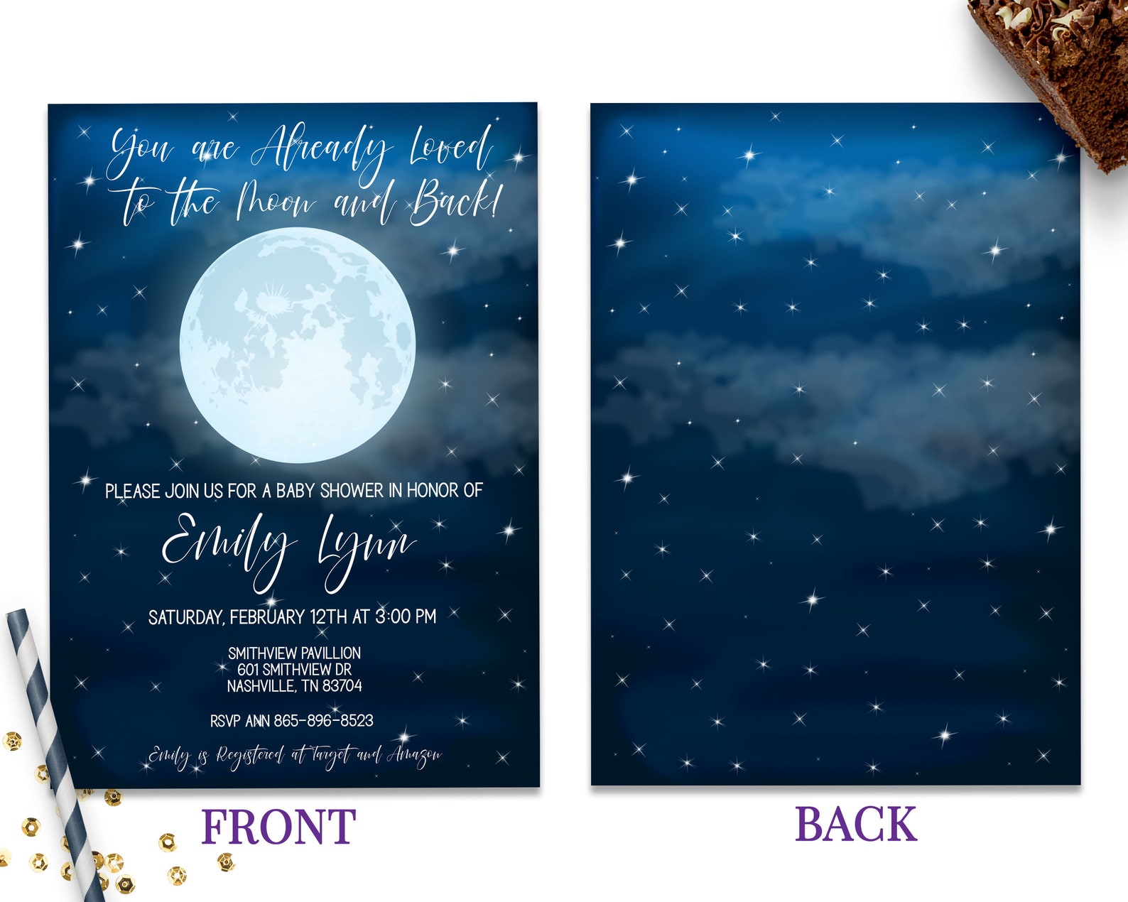 Moon and Stars Baby Shower Invitation Set, Twinkle Little Star ...