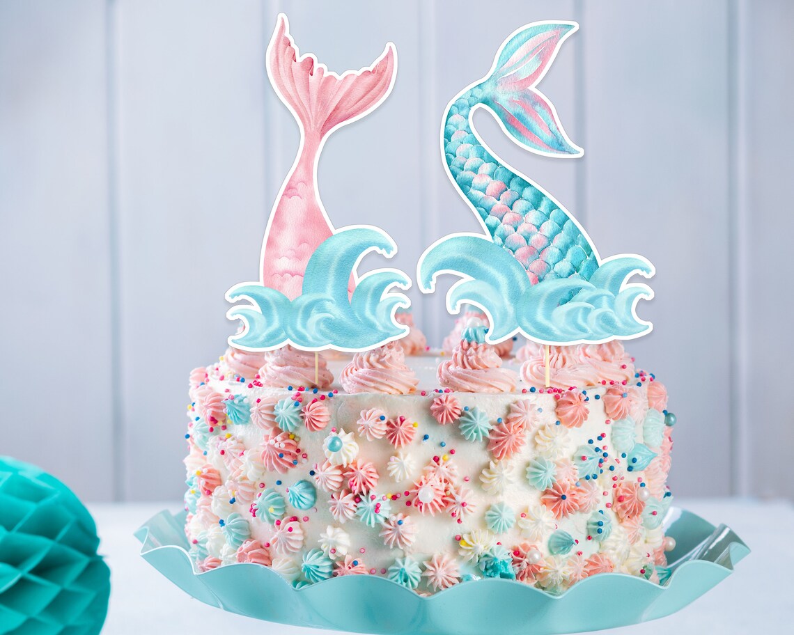 Printable Mermaid Cake Topper Mermaid Birthday Decorations Downloadable ...