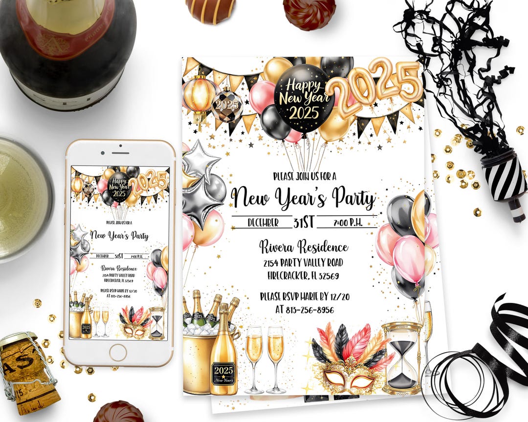 Editable New Years Party Invitation NYE Invite New Years Eve Evite 2025 ...