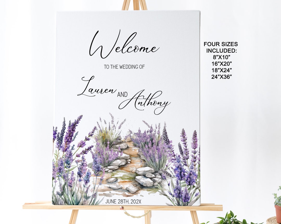 Lavender Wedding Welcome Sign Lavender Floral Wedding Party Sign ...