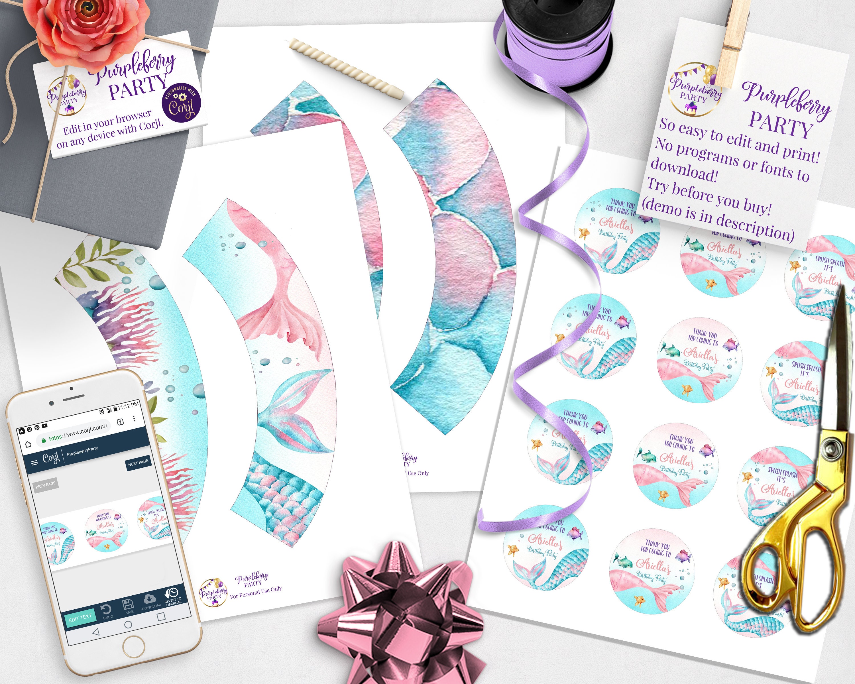 Editable Mermaid Cupcake Toppers Mermaid Birthday Decorations - Etsy