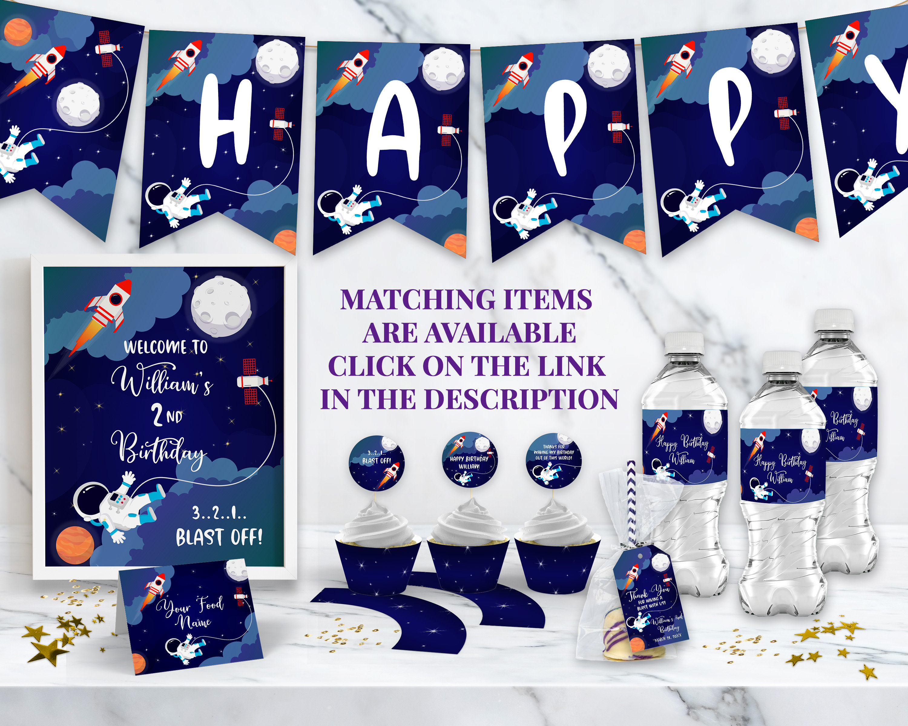 Outer Space Water Bottle Labels Water Bottle Sticker Space Birthday ...