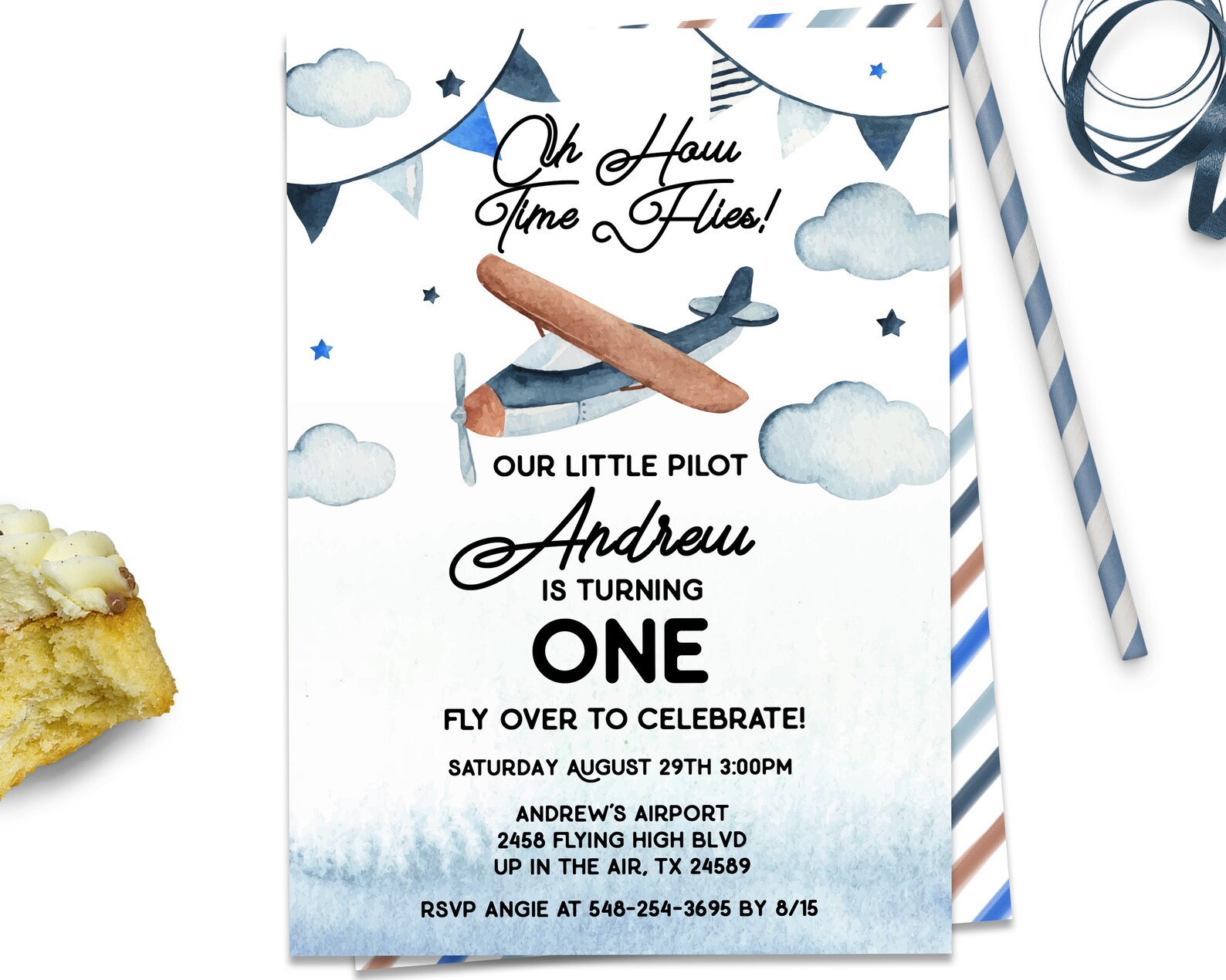 Editable Airplane Birthday Invitation Airplane Party First Birthday 1st ...