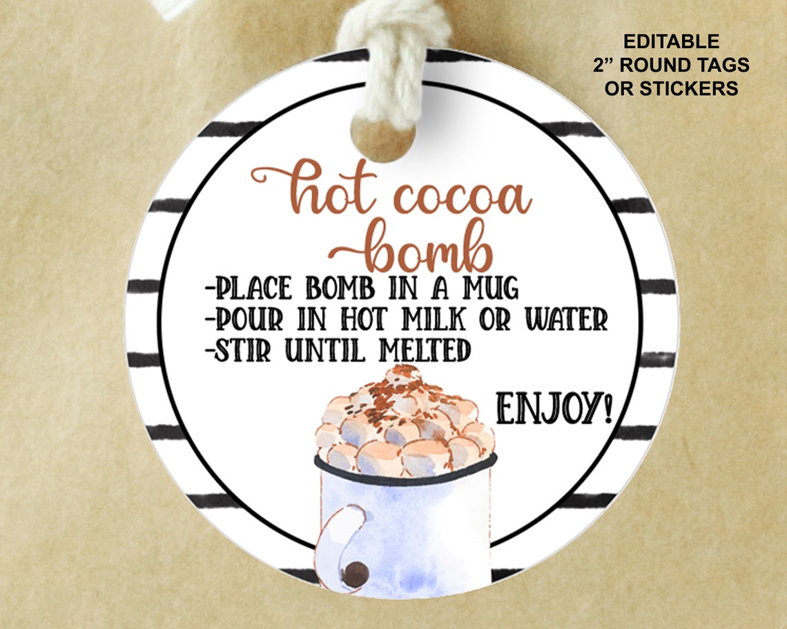 Editable Hot Cocoa Bar Sign and Hot Cocoa Bomb Tags Set Hot Chocolate ...