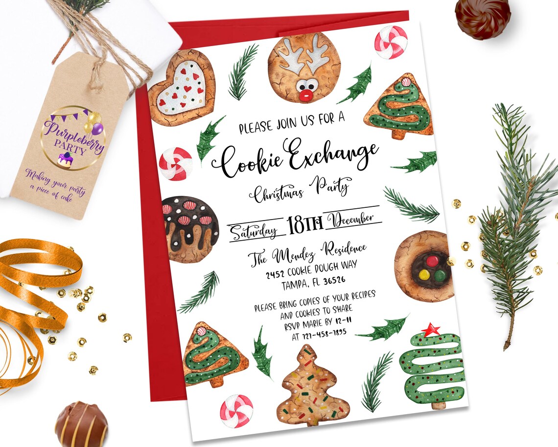 Editable Christmas Cookie Exchange Invitation Cookie Swap Invites ...