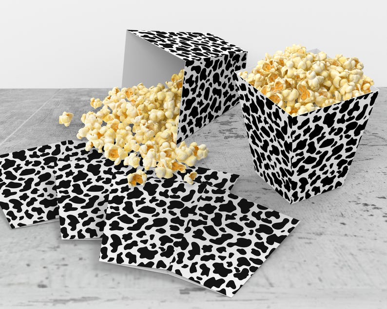 Western Cowgirl Baby Shower Popcorn Box Rustic Rodeo Cow Print Popcorn ...