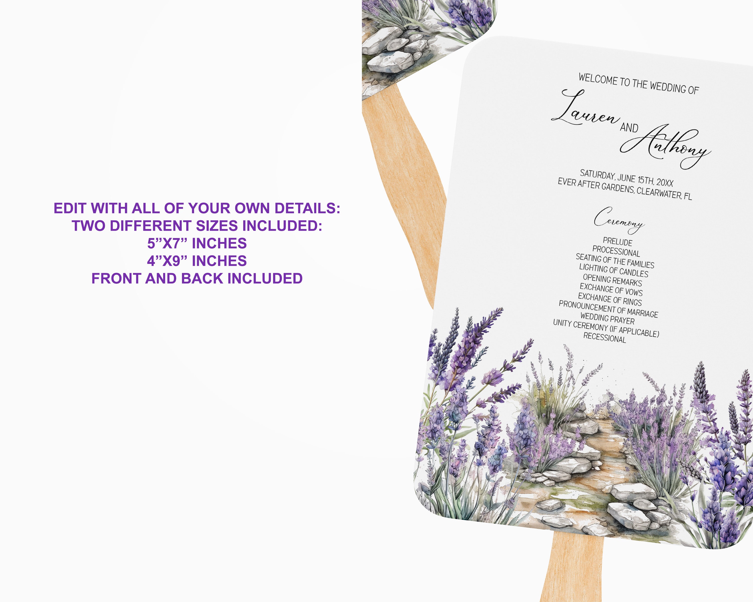 Lavender Wedding Program Template Editable Lavender Floral Garden ...