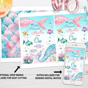 Mermaid First Birthday Invitation, Digital Mermaid Birthday Invite ...