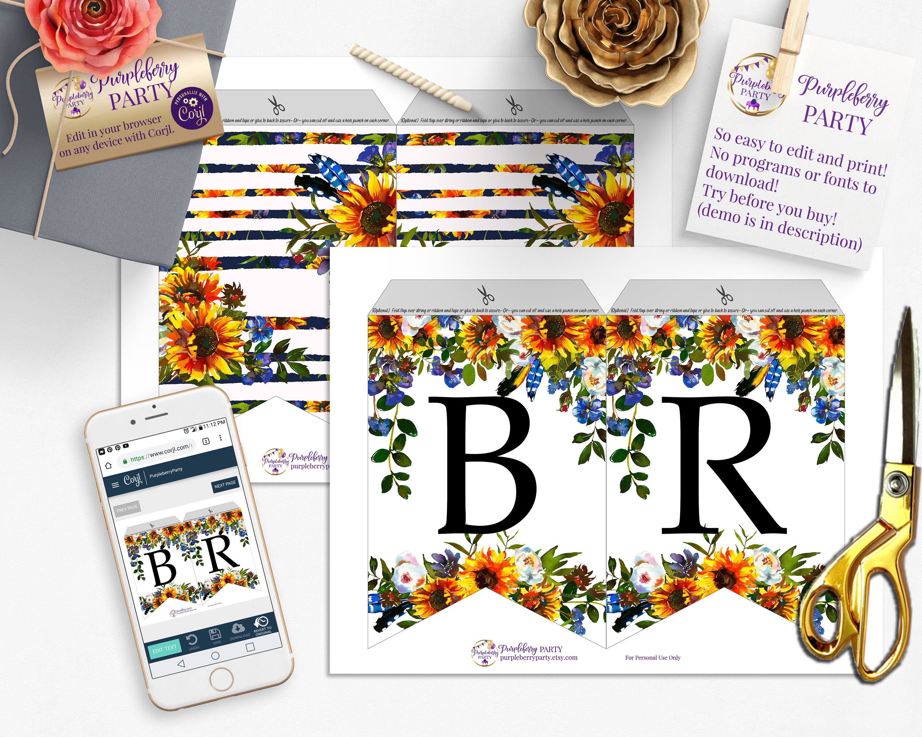 Editable Sunflower Bridal Shower Banner, Rustic Bridal Shower ...