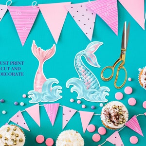 Printable Mermaid Cake Topper Mermaid Birthday Decorations Downloadable ...