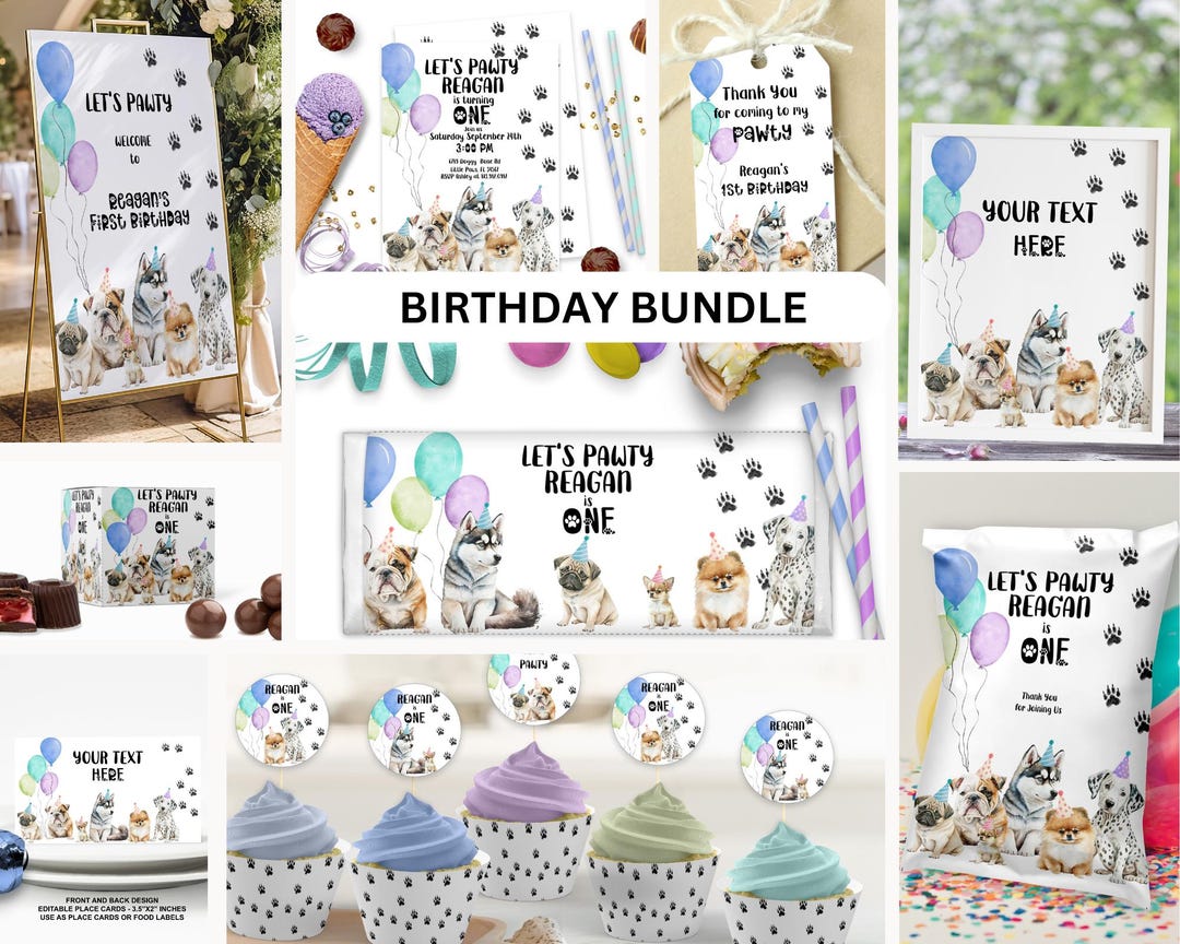 Let's Pawty Puppy First Birthday Bundle Dog Themed 1st Birthday Party ...