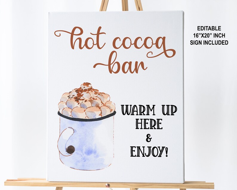 Editable Hot Cocoa Bar Sign and Hot Cocoa Bomb Tags Set Hot Chocolate ...
