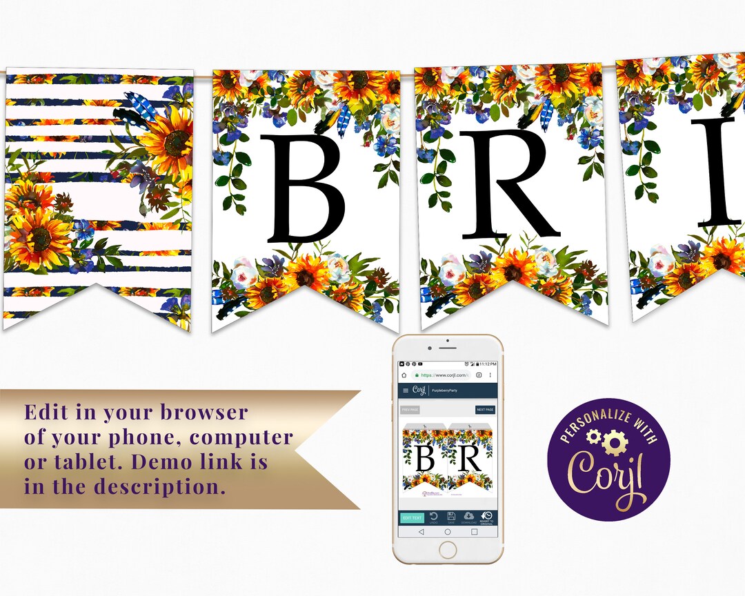 Editable Sunflower Bridal Shower Banner, Rustic Bridal Shower ...