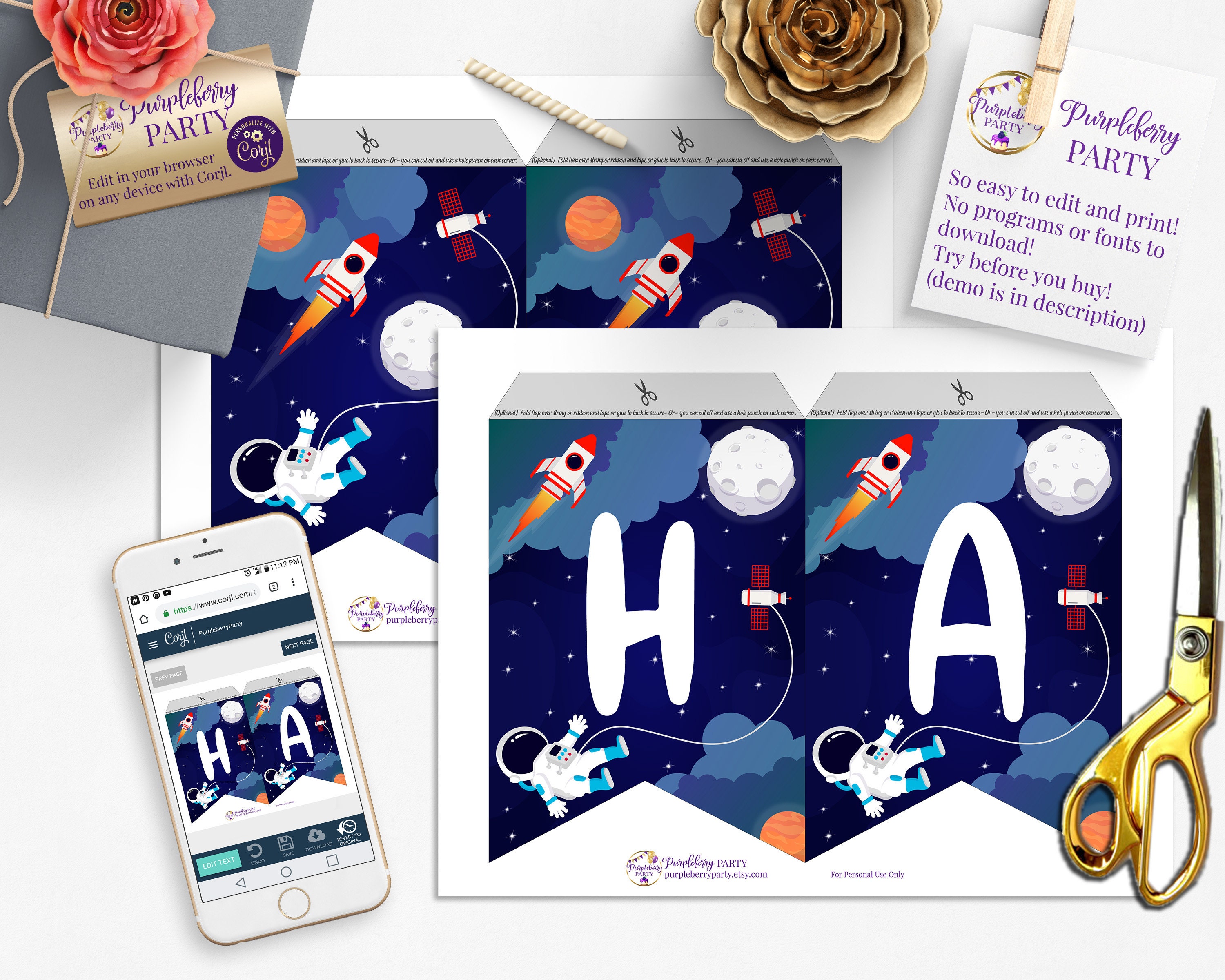 Editable Outer Space Banner Space Party Decor Space - Etsy