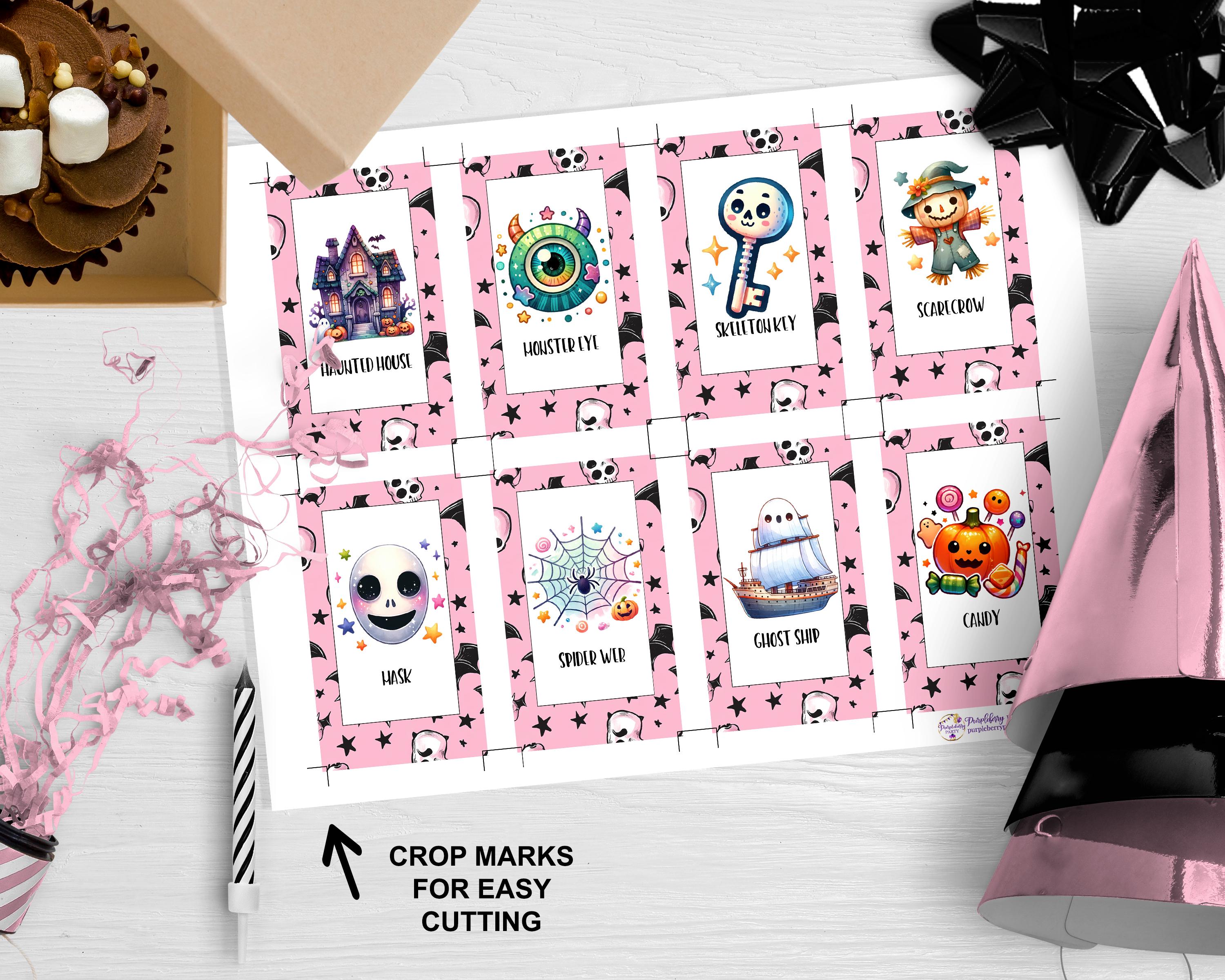 Pink Halloween Bingo Game Sheets and Halloween Game Calling Cards ...