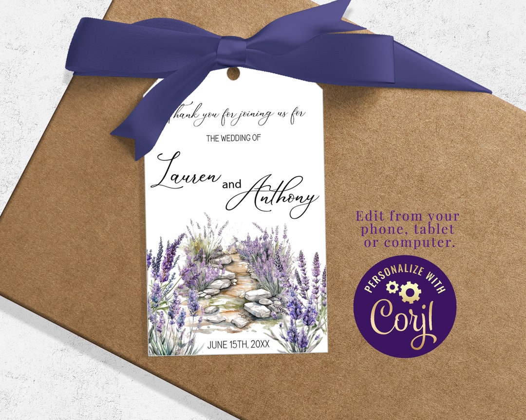 Lavender Wedding Favor Tags Editable Lavender Thank You Tags Lavender ...
