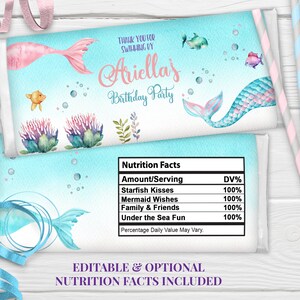 Editable Mermaid Candy Bar Wrappers Mermaid Birthday Party Decor Under the Sea Girls Birthday ...