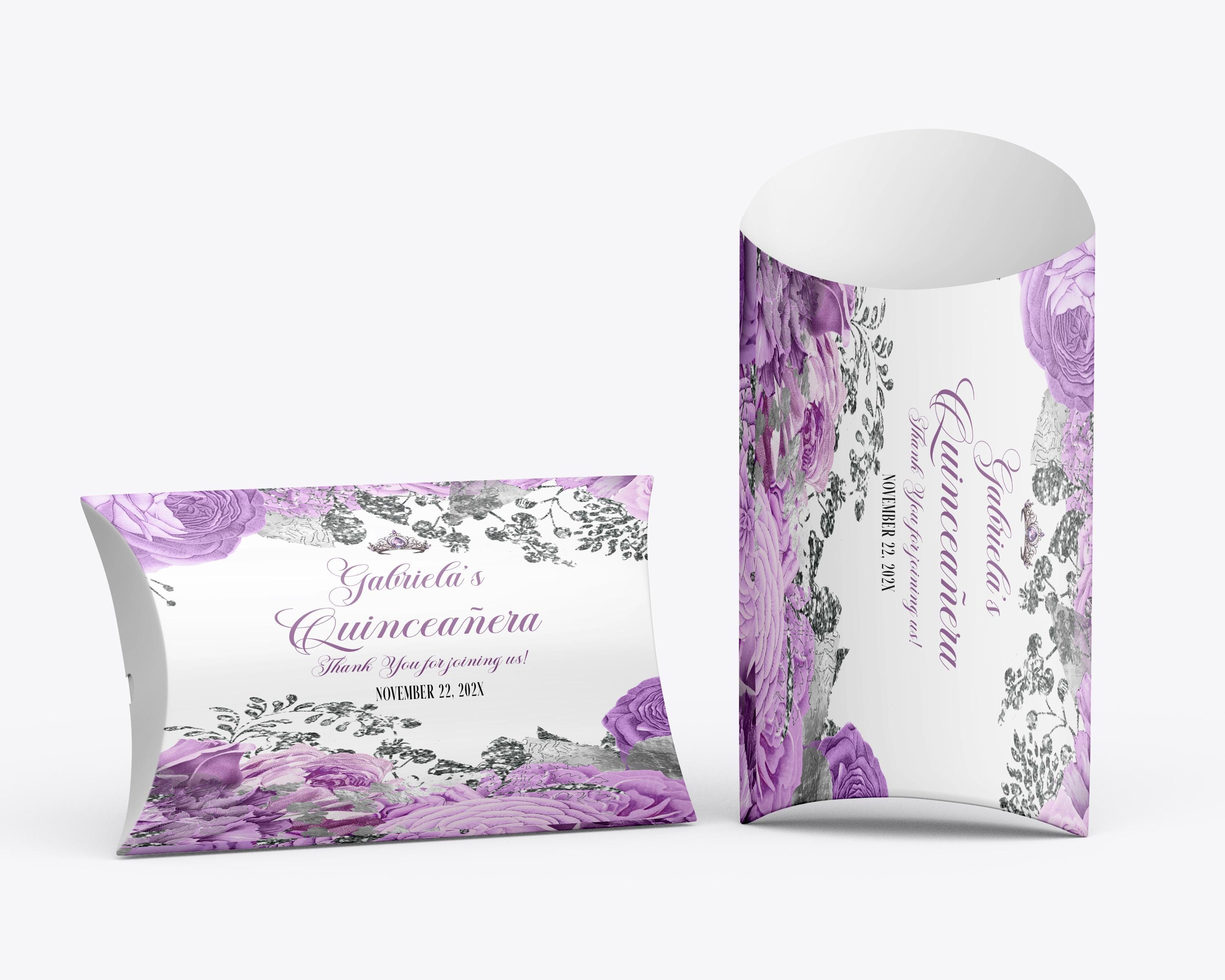 Editable Lilac Quinceanera Favor Box With Lilac Flowers and Silver ...