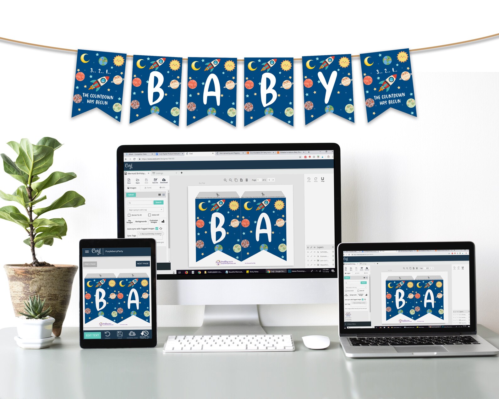 Outer Space Baby Shower Banner, Cute Planets Baby Shower Banner, ID160 ...