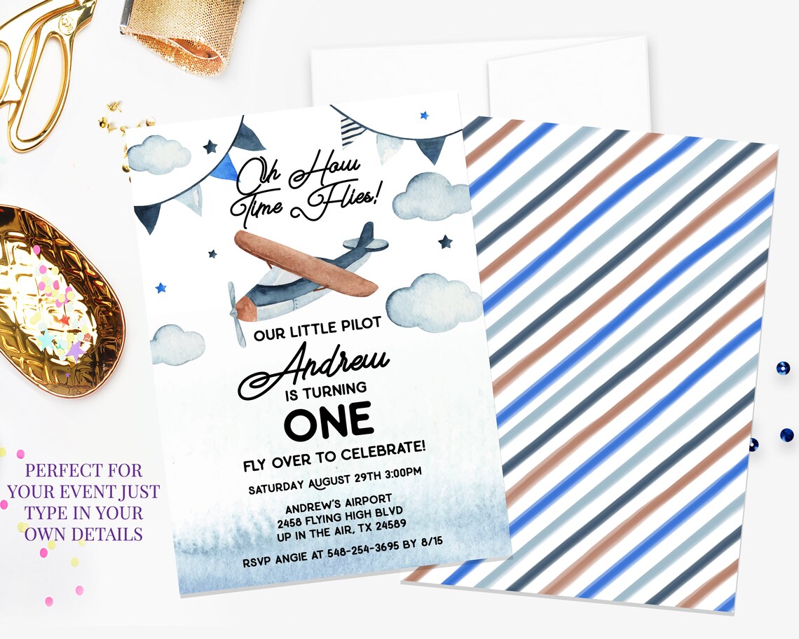 Editable Airplane Birthday Invitation Airplane Party First - Etsy