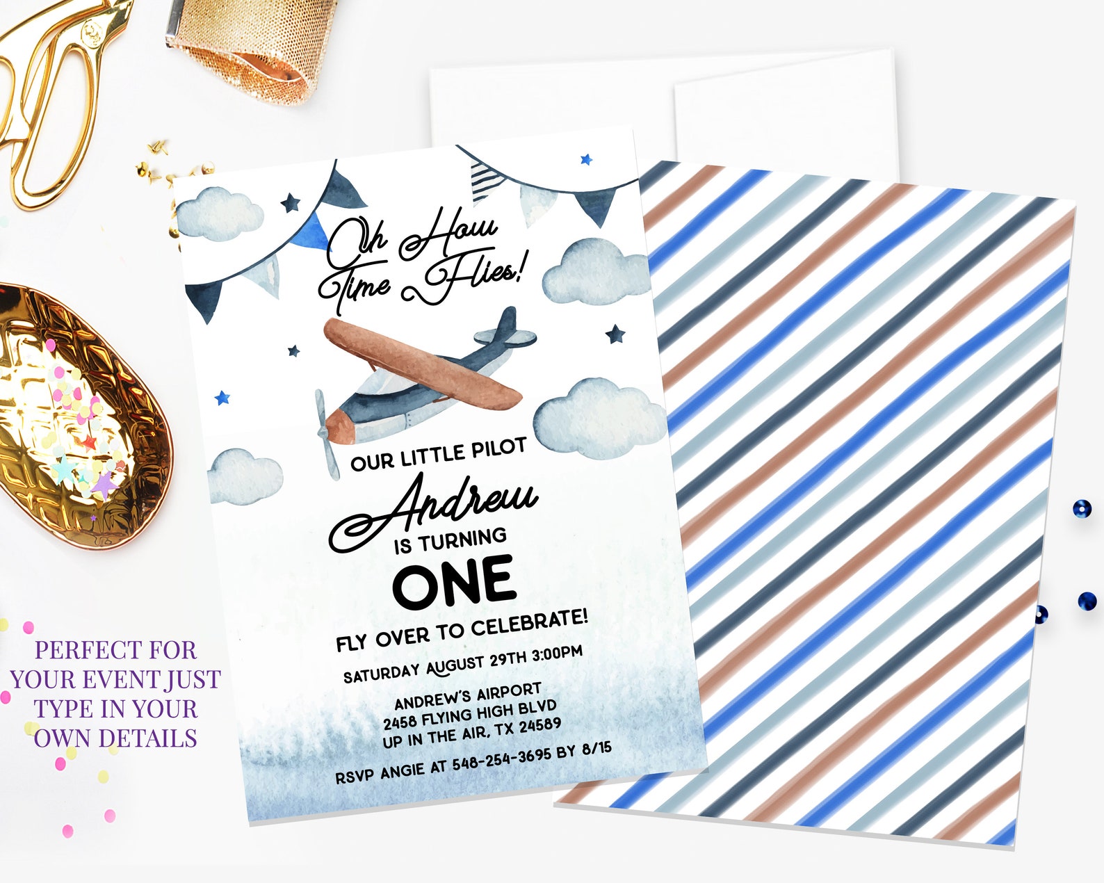 Editable Airplane Birthday Invitation Airplane Party First Birthday 1st ...