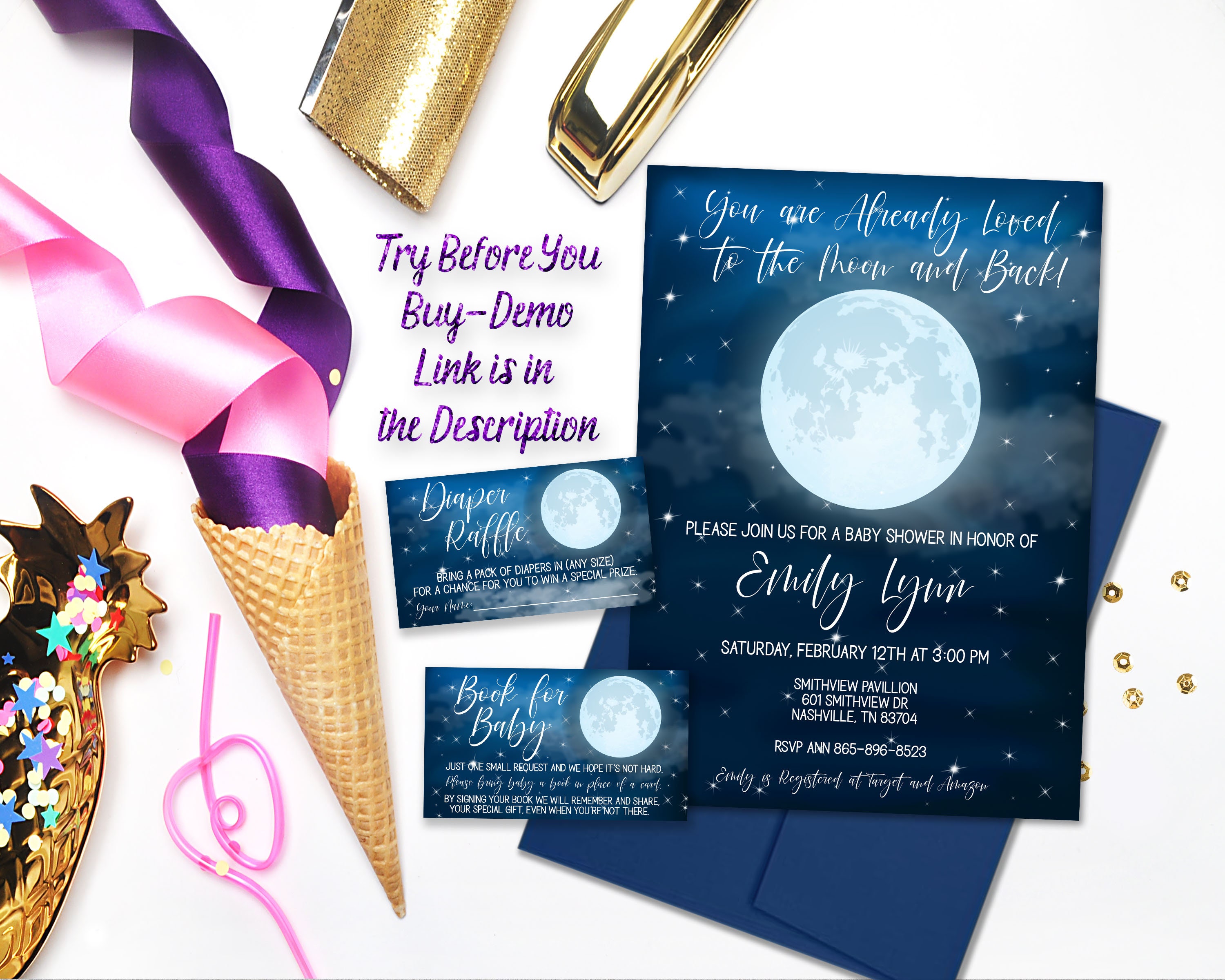 Moon and Stars Baby Shower Invitation Set, Twinkle Little Star ...