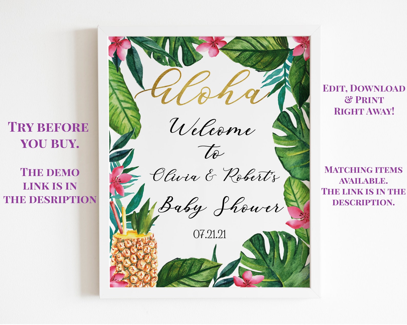 Tropical Baby Shower Welcome Sign Girl Aloha Baby Shower Luau | Etsy