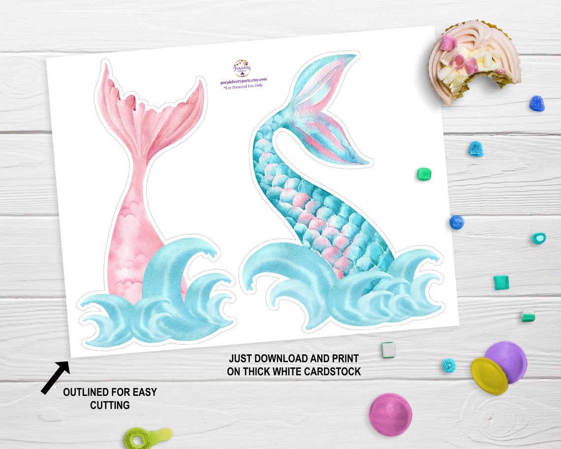 Printable Mermaid Cake Topper Mermaid Birthday Decorations Downloadable ...