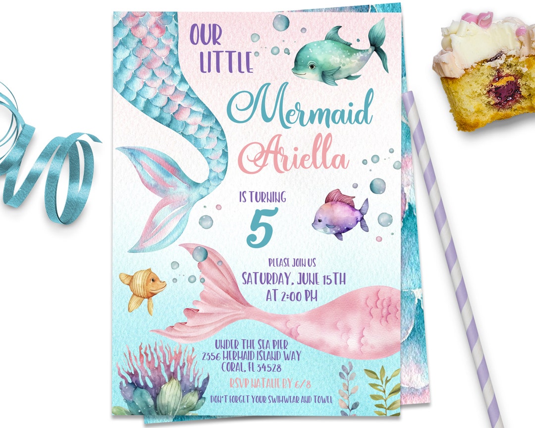 Editable Mermaid Birthday Invitation, Digital Mermaid Invite, Mermaid ...