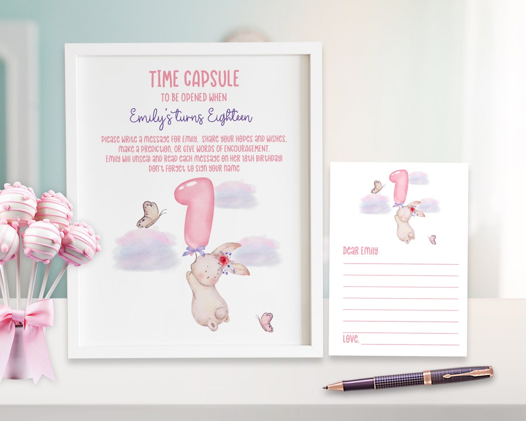 Some Bunny is One Time Capsule Sign and Cards Girls 1st Birthday ...