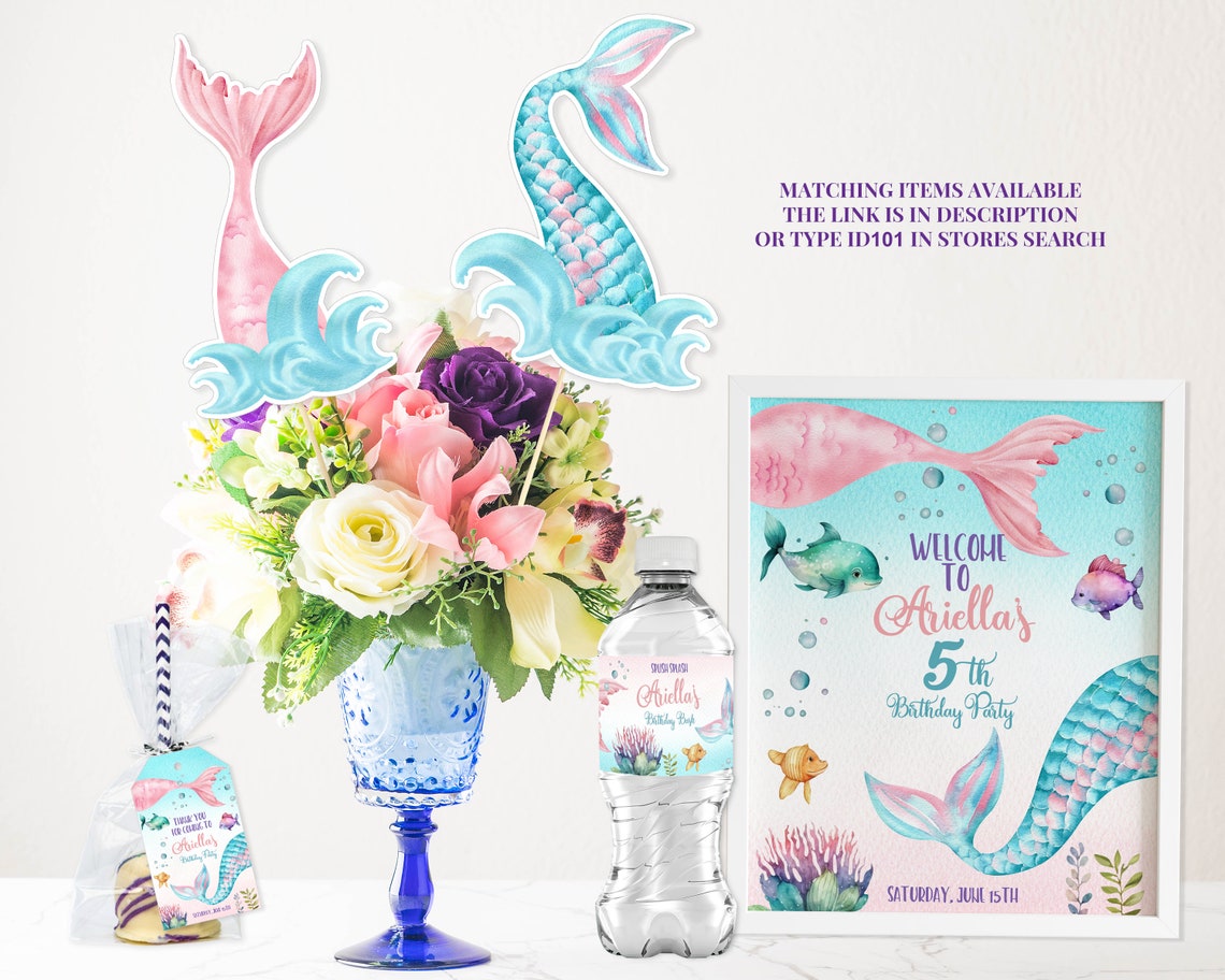 Printable Mermaid Cake Topper Mermaid Birthday Decorations Downloadable ...