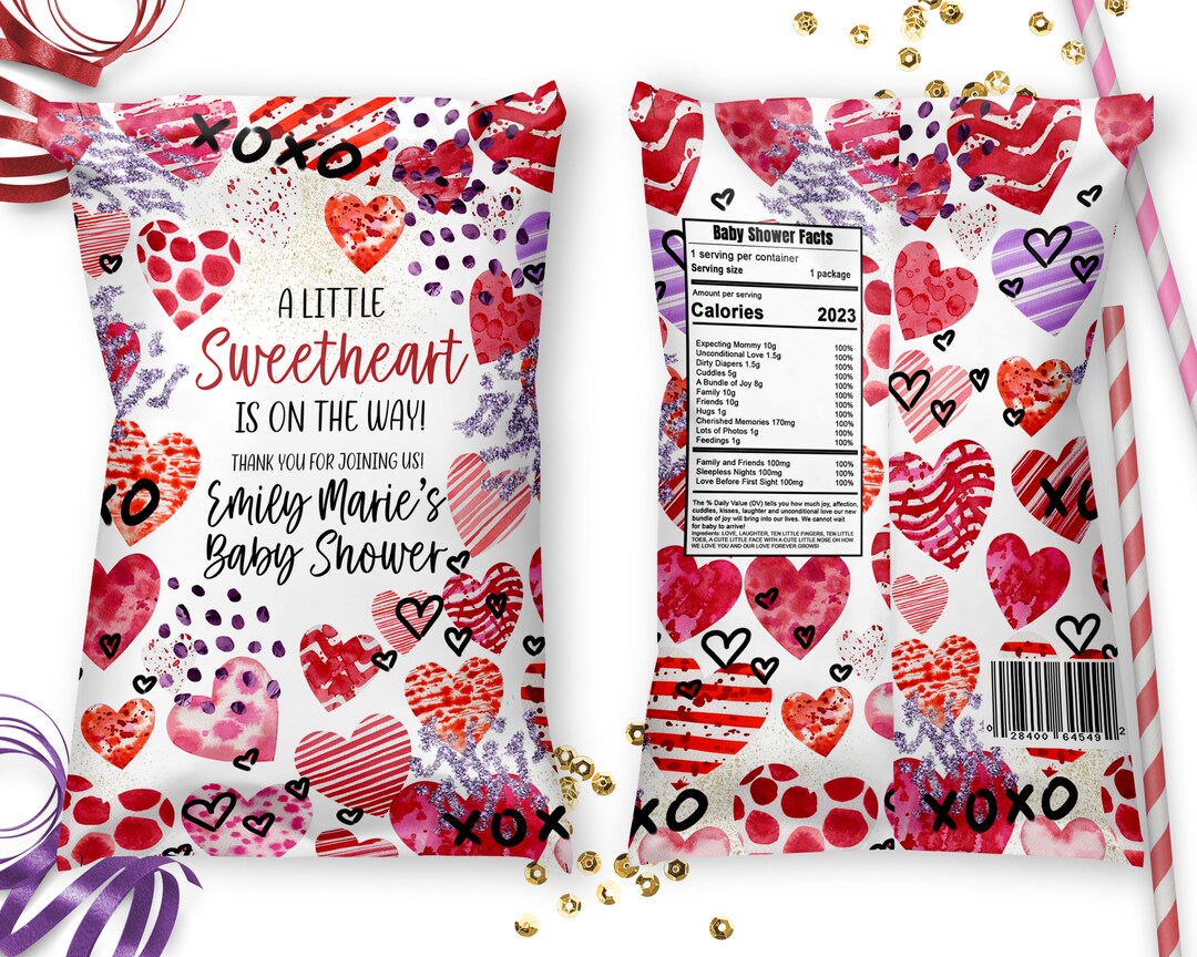 Valentines Day Chip Bags Watercolor Heart Editable Chip Bag Template ...