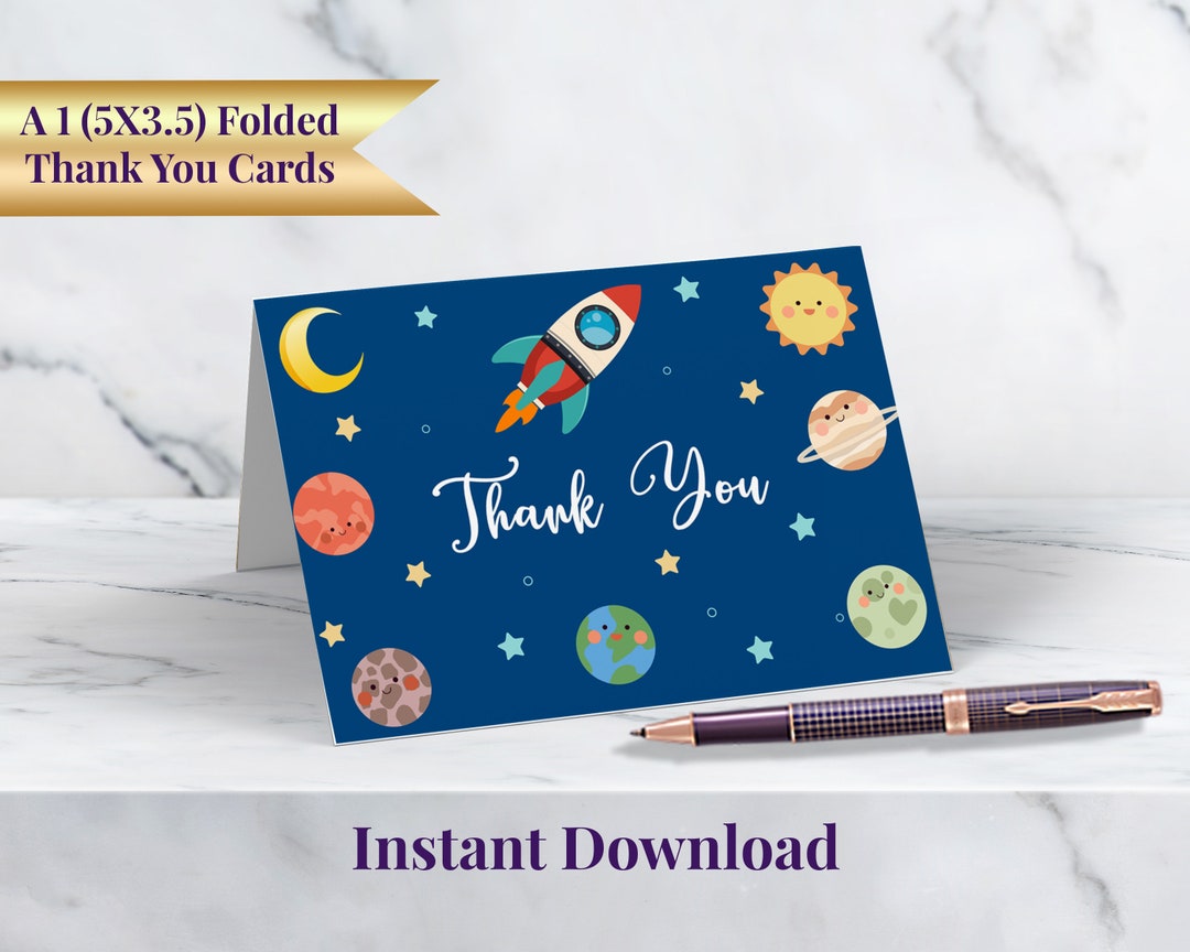Space Themed Thank You Cards, Baby Boy Shower Thank You Cards, Space ...