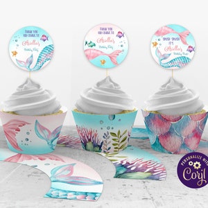 Editable Mermaid Cupcake Toppers Mermaid Birthday Decorations Cupcake ...