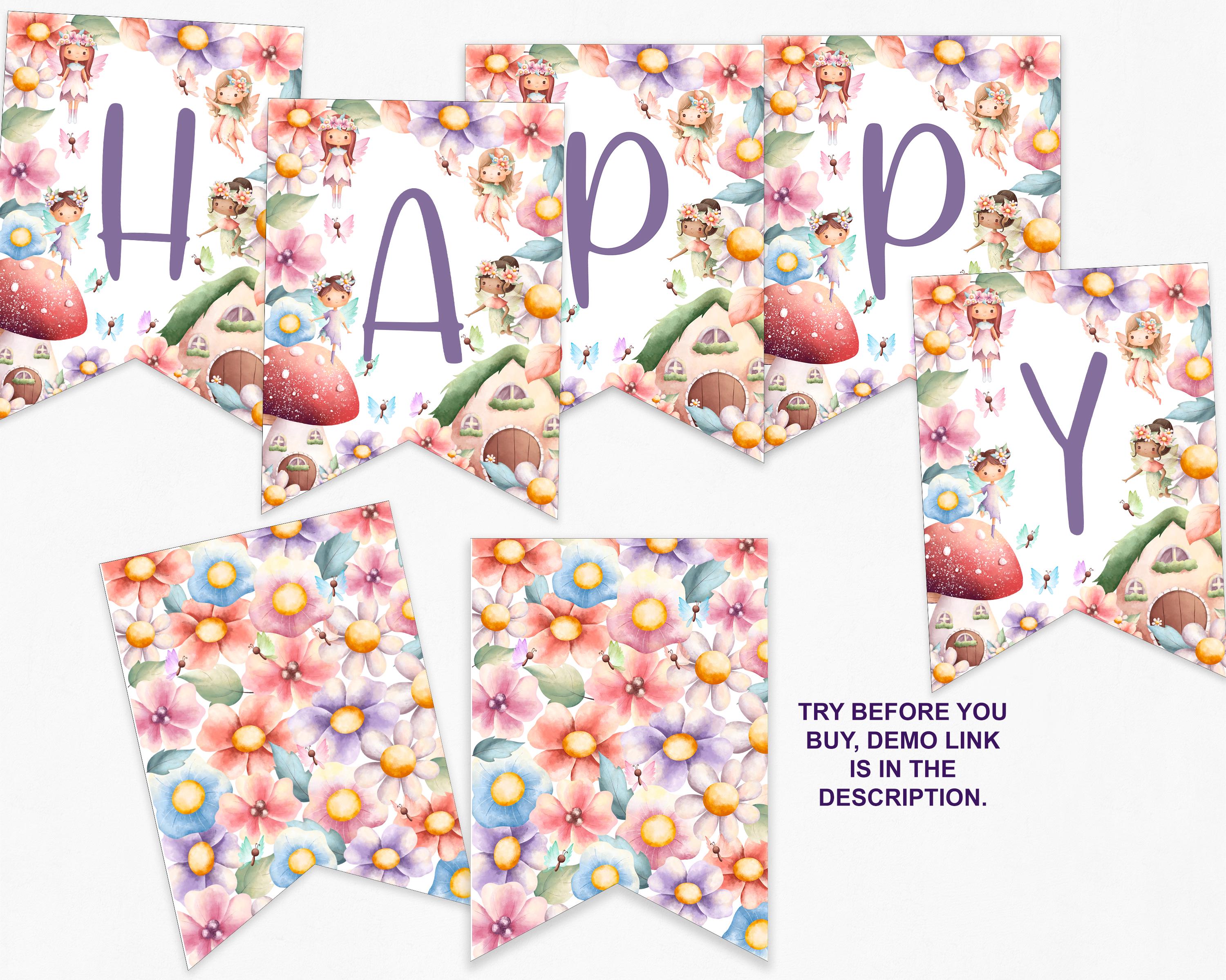 Fairy First Birthday Banner Editable 1st Birthday Fairy Banner ...