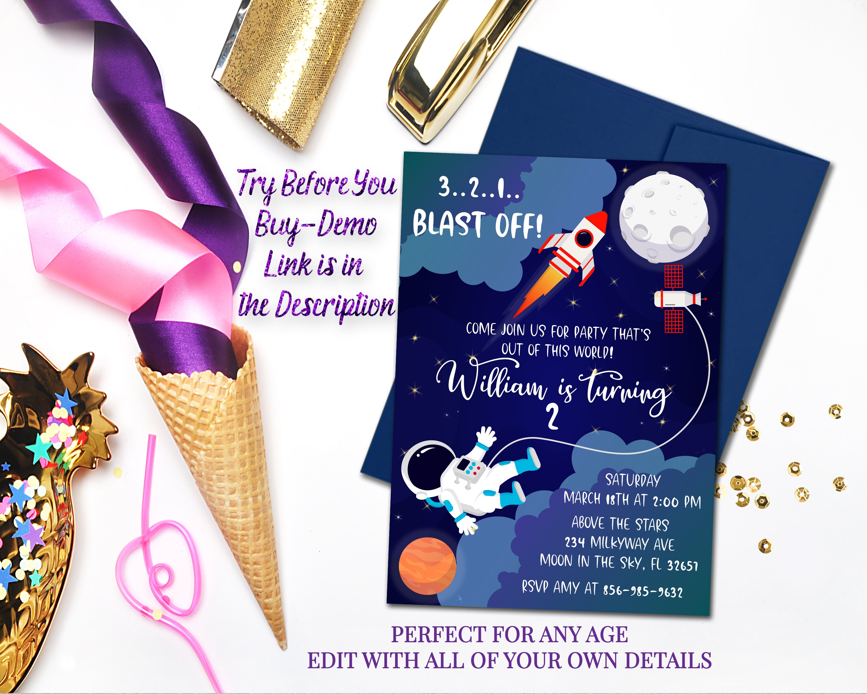 Editable Space Birthday Invitation Space Party Invite | Etsy