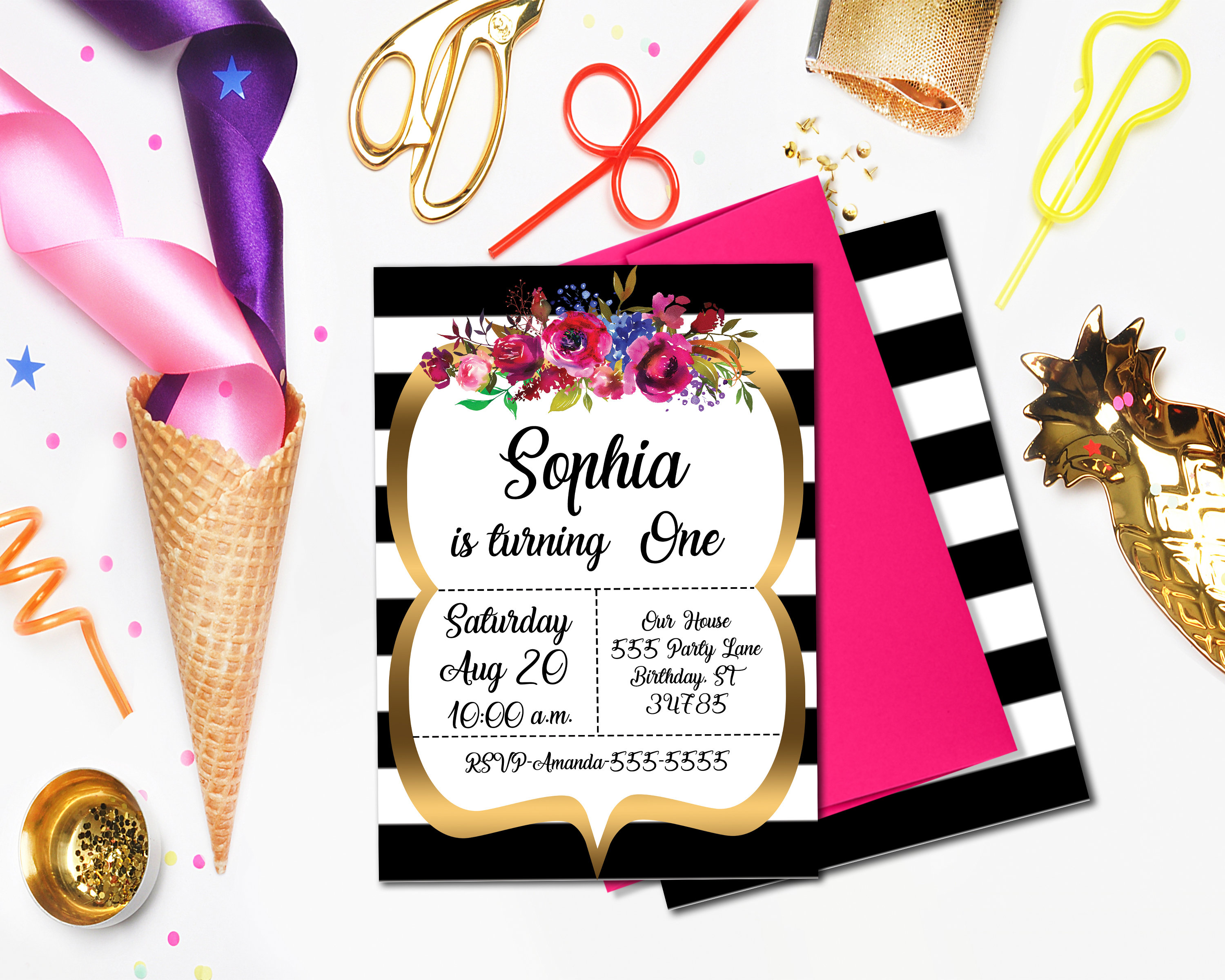 Black and White Striped Invitation Black and White Stripe | Etsy