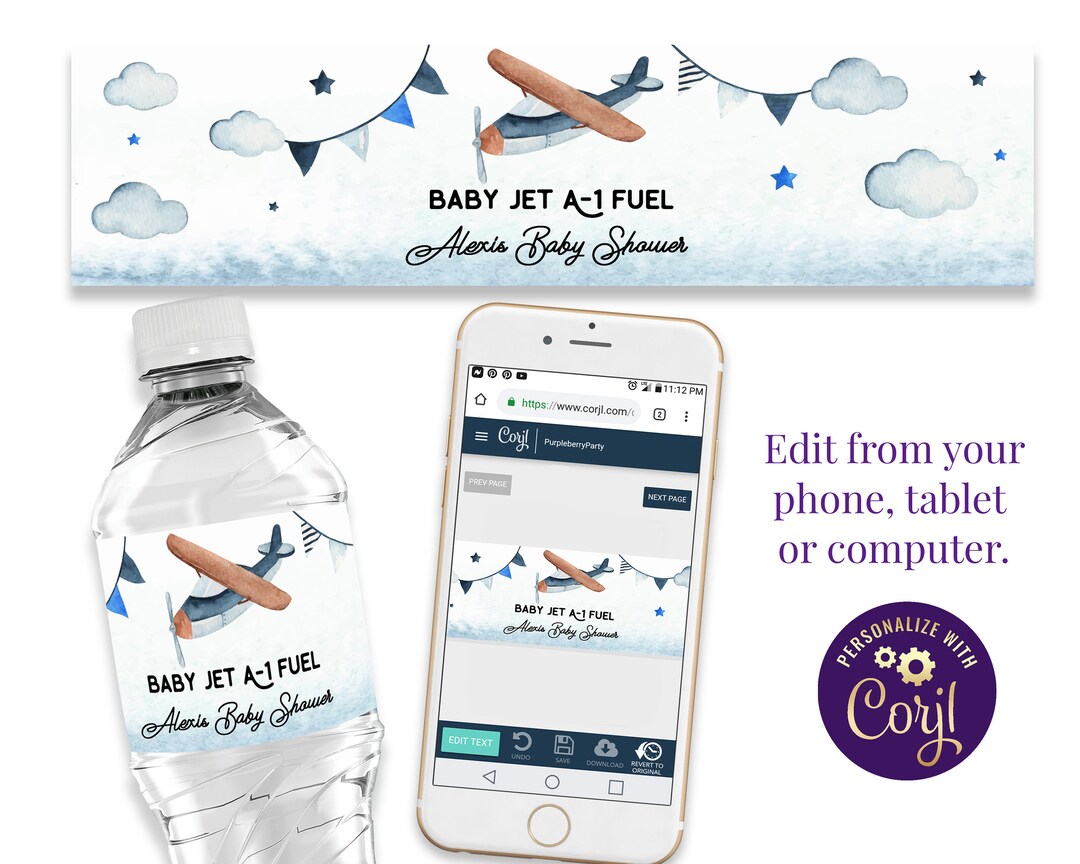 Airplane Baby Shower Water Bottle Labels Travel Baby Shower Instant ...