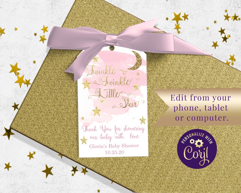 Twinkle Twinkle Little Star Favor Tags Girls, Editable Tags, Corjl ...