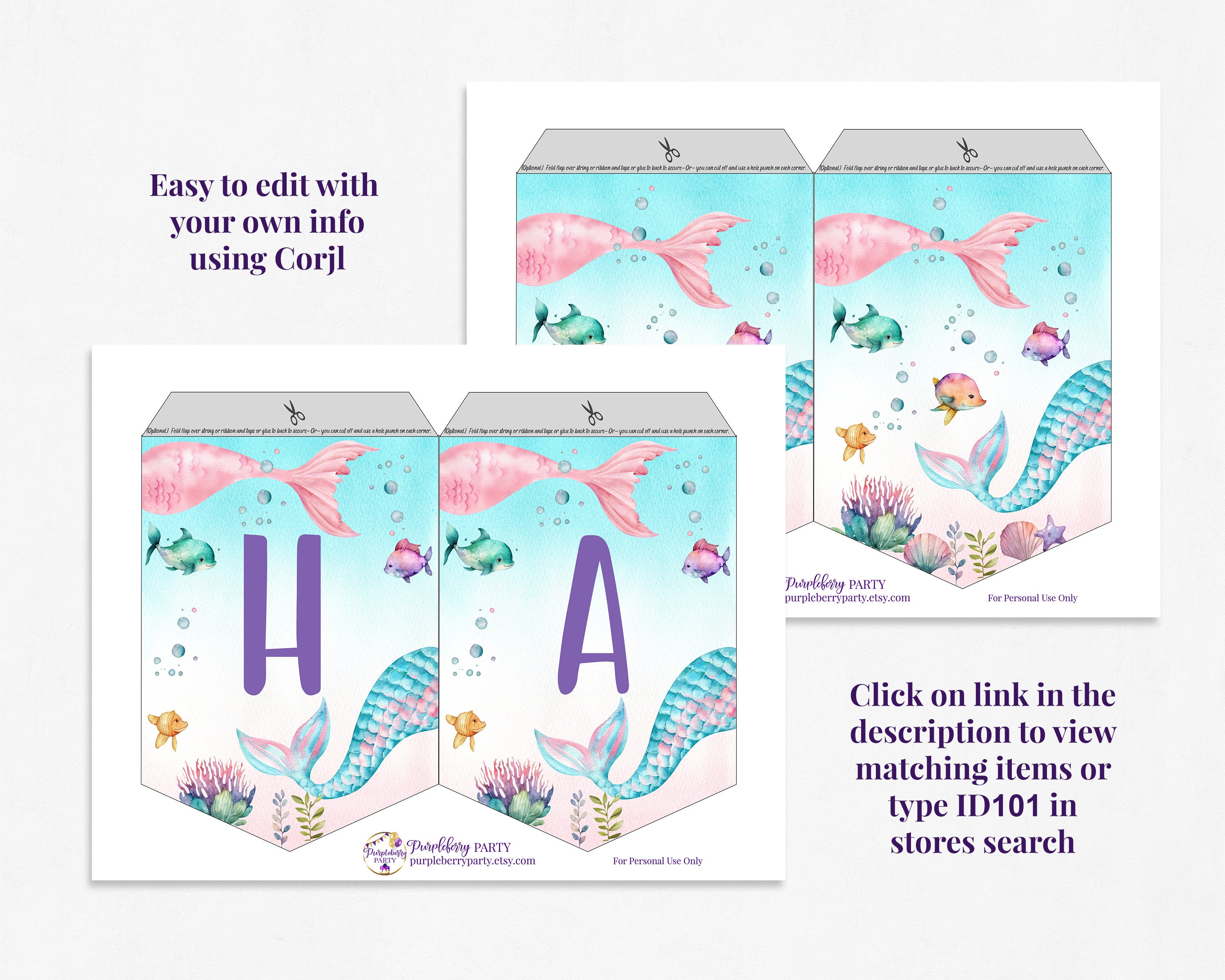 Editable Mermaid 1st Birthday Banner Customized Mermaid 5th Birthday ...
