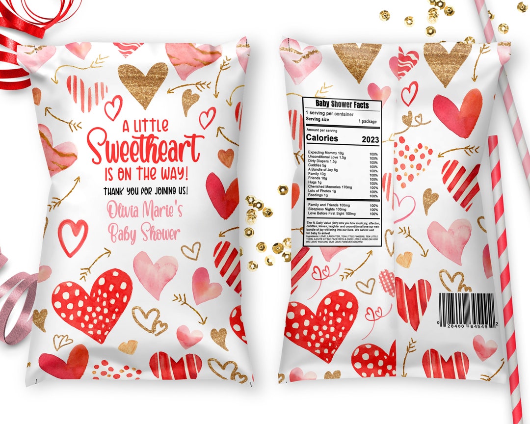 Valentines Day Chip Bags Watercolor Heart Editable Chip Bag Template ...