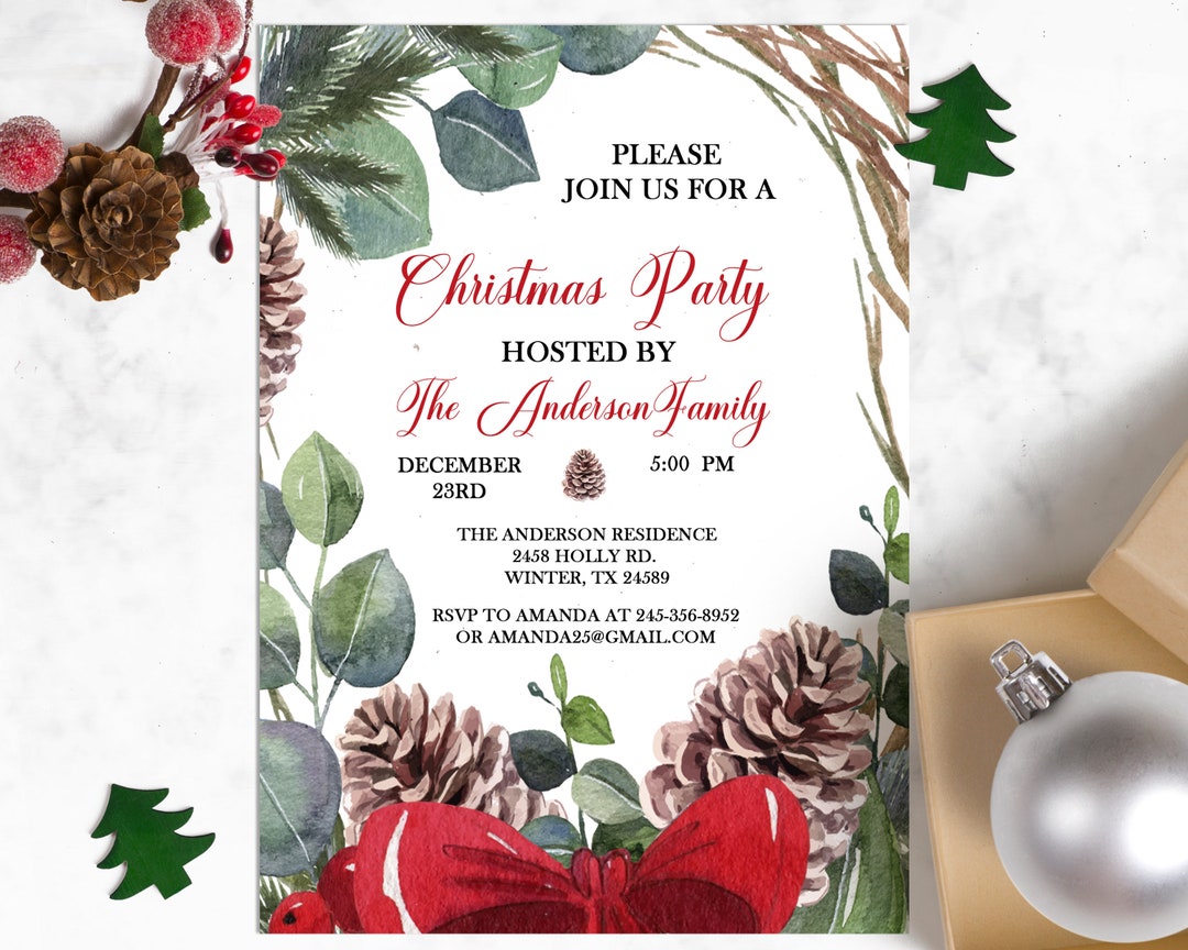 Editable Christmas Party Invitation Holiday Dinner Progressive Company ...