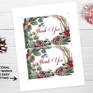 Editable Christmas Thank You Cards Holiday Notecards Winter Holly Thank ...