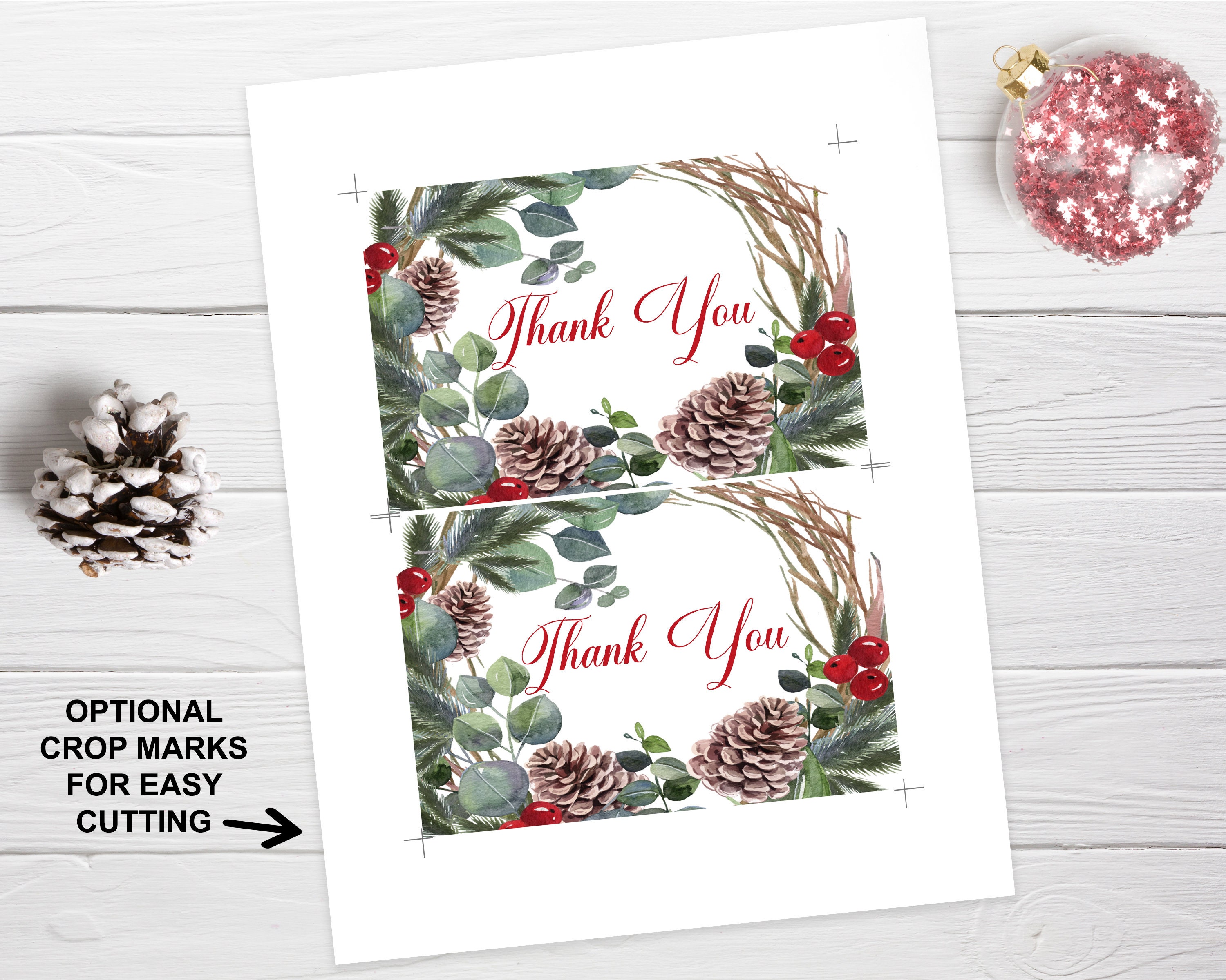 Editable Christmas Thank You Cards Holiday Notecards Winter | Etsy