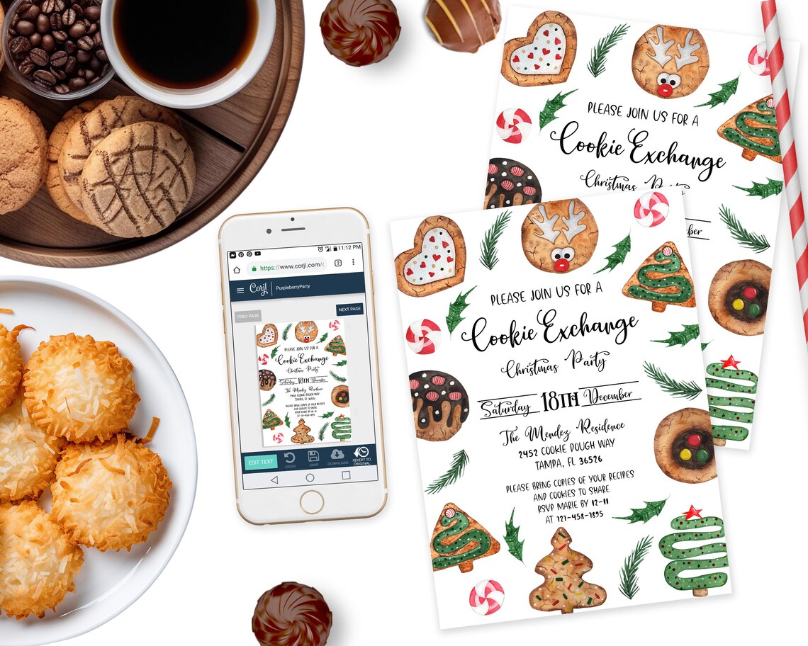 Editable Christmas Cookie Exchange Invitation Cookie Swap Invites ...