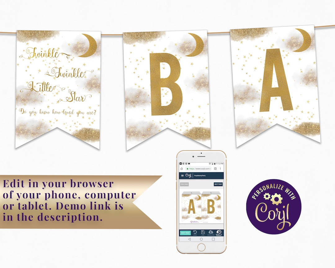 Twinkle Twinkle Little Star Banner, Printable Baby Banner for Shower ...