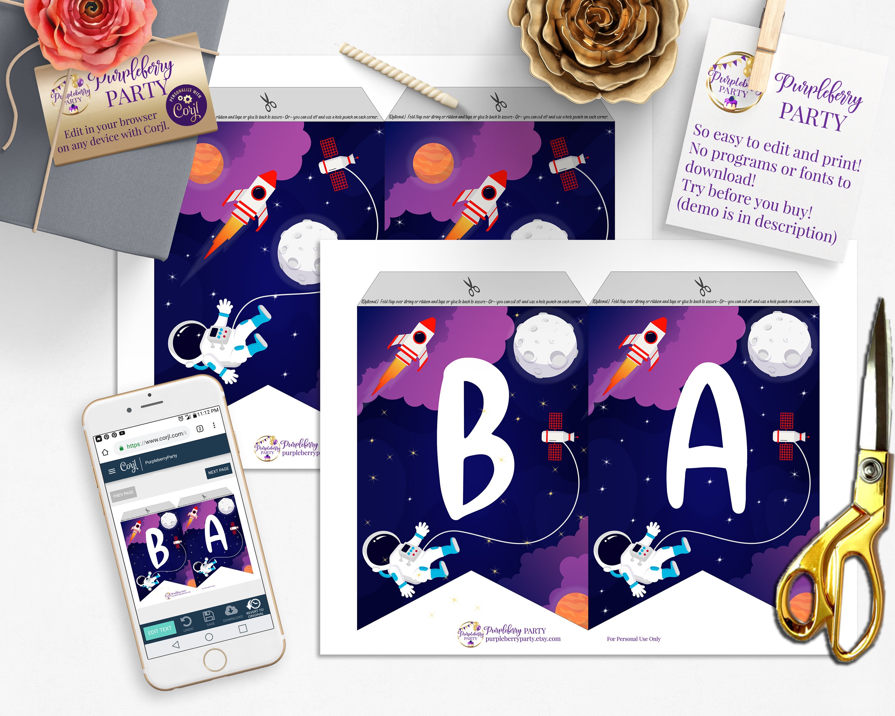 Editable Outer Space Banner Astronaut Banner Rocket Banner | Etsy