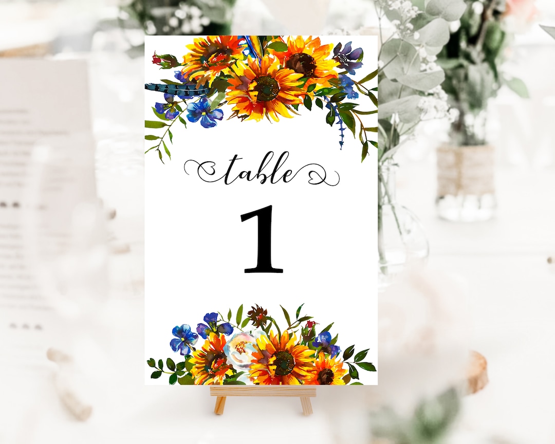 Editable Sunflower Table Numbers Sunflower Wedding Decor Printable ...