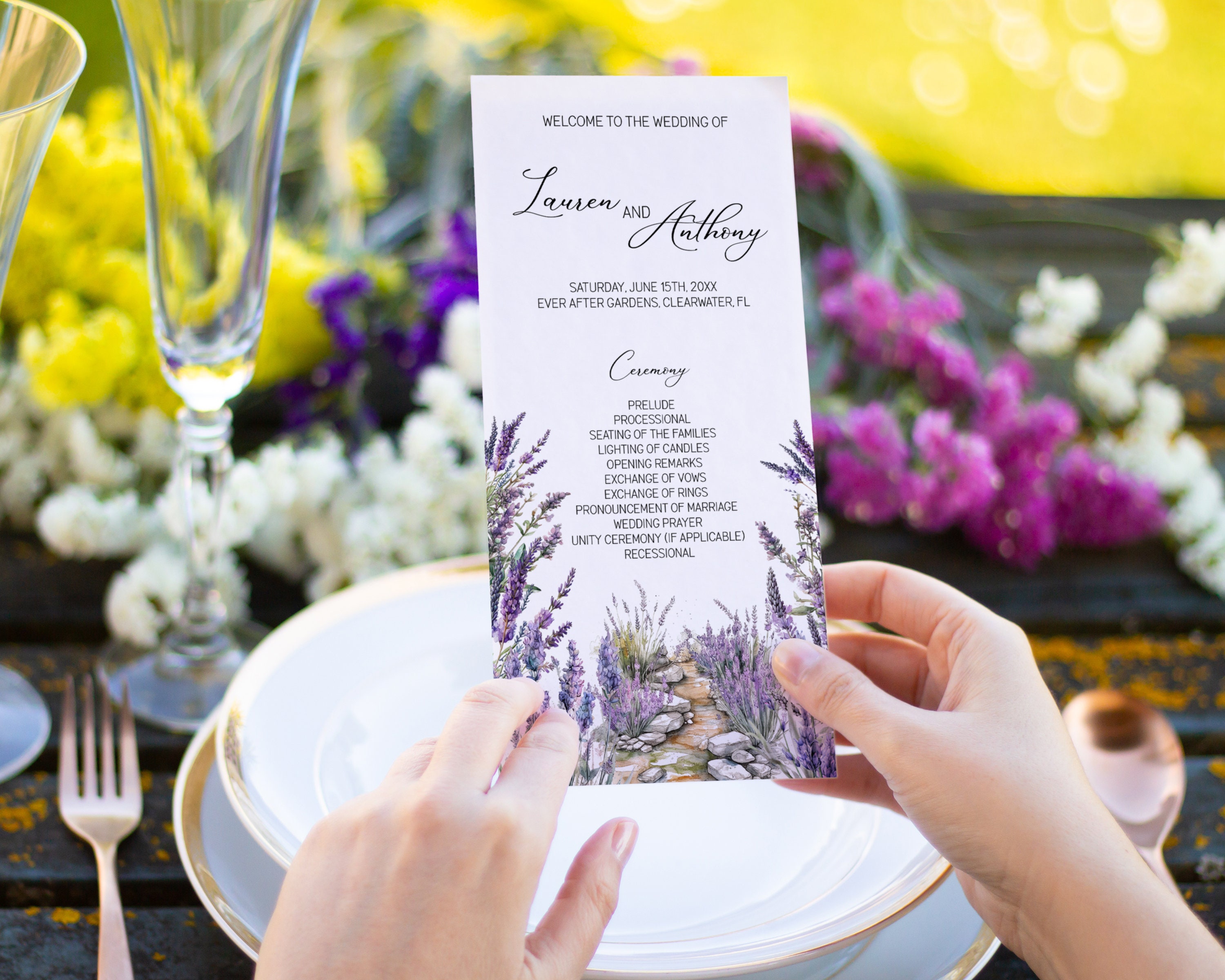 Lavender Wedding Program Template Editable Lavender Floral Garden ...